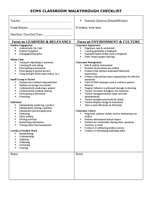 ECMS CLASSROOM WALKTHROUGH CHECKLIST Doc Template | pdfFiller