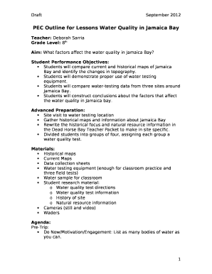 PEC Outline for Lessons Water Quality in Jamaica Bay template Doc ...