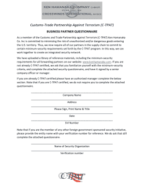 Fillable Online As a member of the Customs and Trade Partnership ...