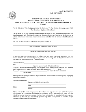 POOL CERTIFICATE FOR THE FIRST LIEN POSITION 504 LOAN POOLS (FMLP) Doc ...