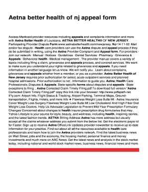 Fillable Online Aetna better health of nj appeal form Fax Email Print ...