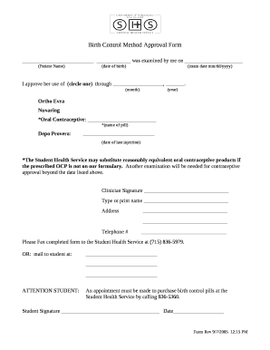 Birth Control Method Approval Doc Template | pdfFiller
