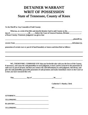 DETAINER WARRANT Doc Template | pdfFiller