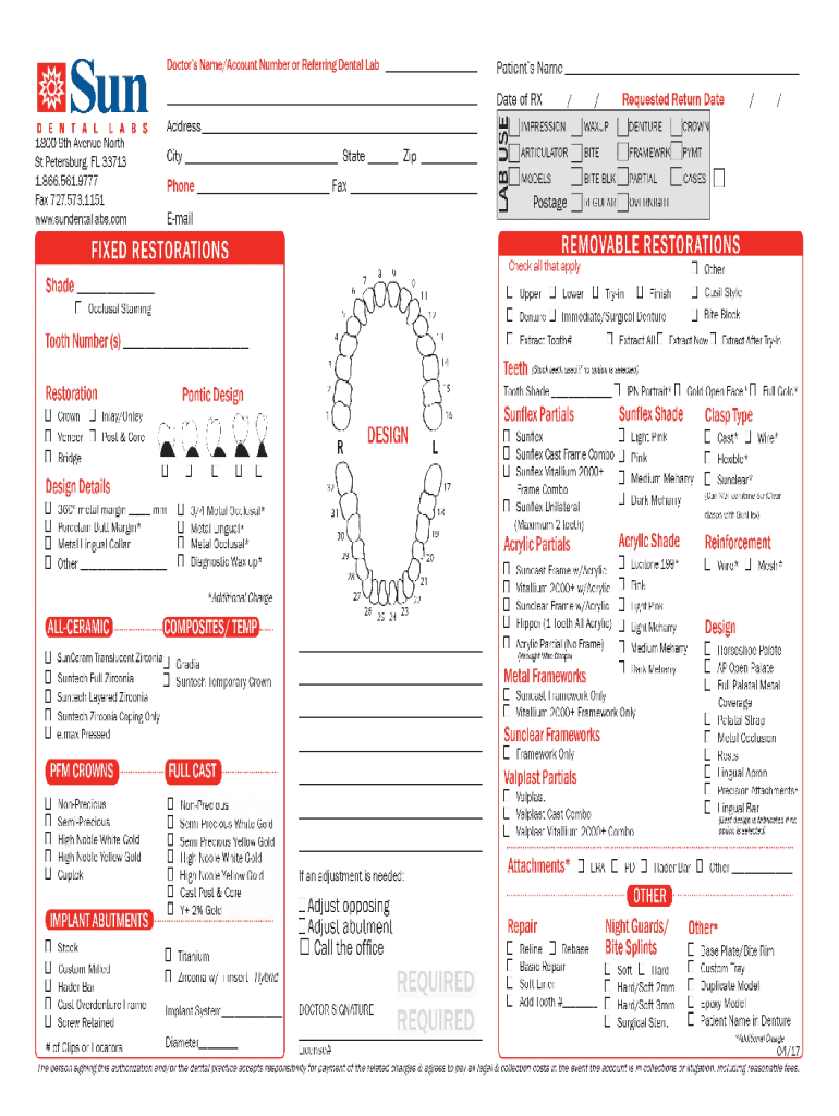 2017-2025 Sun Dental Labs Rx Form Fill Online, Printable, Fillable ...