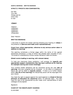 SAMPLE WORDING -WRITTEN WARNING - arcadialite aberdeenshire gov Doc ...