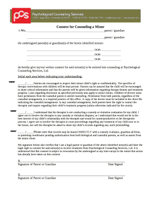 Consent for Counseling a Minor Doc Template | pdfFiller
