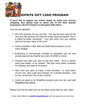 SHOPRITE GIFT CARD PROGRAM Doc Template | pdfFiller