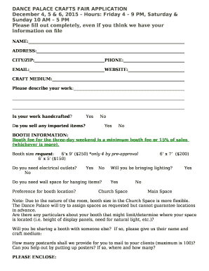 DANCE PALACE CRAFTS FAIR APPLICATION Doc Template | pdfFiller