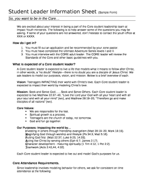Student Leader Ination Sheet (Sample ) Doc Template | pdfFiller