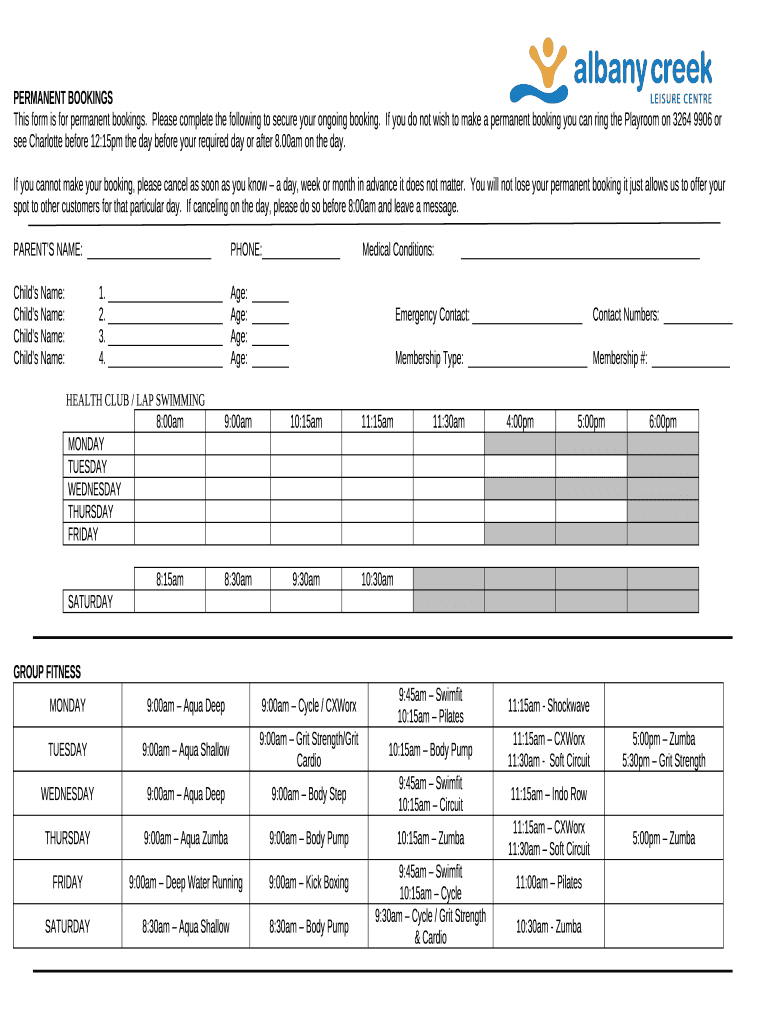 PERMANENT BOOKINGS Doc Template | pdfFiller
