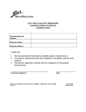 CONTRACTOR LETTER OF COMPLETION Doc Template | pdfFiller