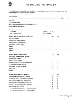 This fire impairment permit must be completed by contractors, staff or ...