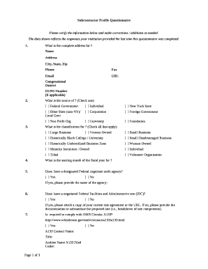 Subcontractor Profile Questionnaire Doc Template | pdfFiller