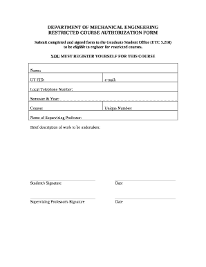 RESTRICTED COURSE AUTHORIZATION Doc Template | pdfFiller