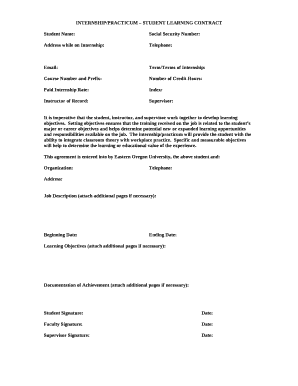 INTERNSHIP/PRACTICUM STUDENT LEARNING CONTRACT Doc Template | pdfFiller