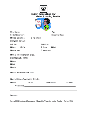 Vision Screening Results Doc Template | pdfFiller
