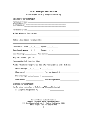 VA CLAIM QUESTIONNAIRE Doc Template | pdfFiller