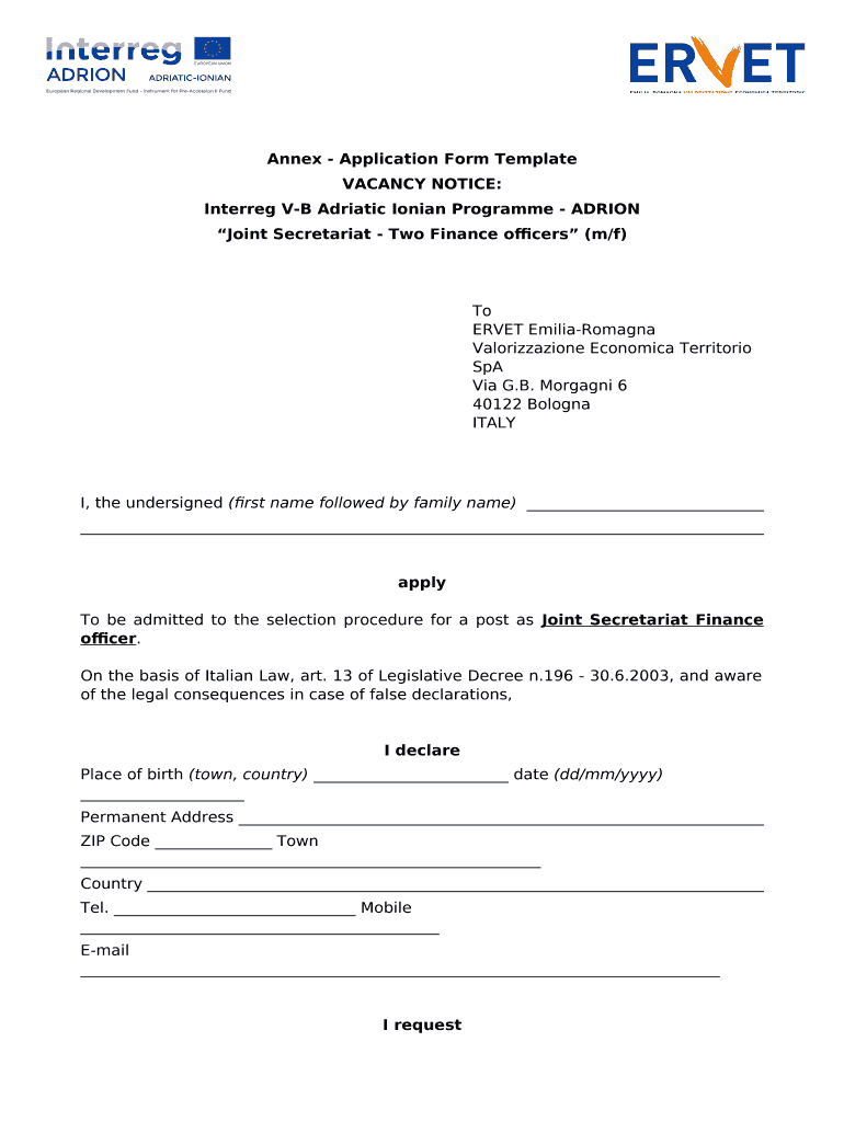 Annex - Application Template Doc Template | pdfFiller