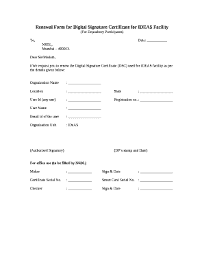 Renewal for Digital Signature Certificate for IDEAS Facility Doc ...