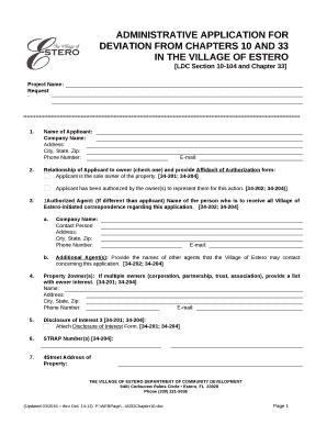 ADMINISTRATIVE APPLICATION FOR DEVIATION FROM CHAPTERS 10 AND 33 Doc ...
