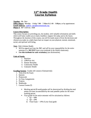 11th Grade Health Doc Template | pdfFiller