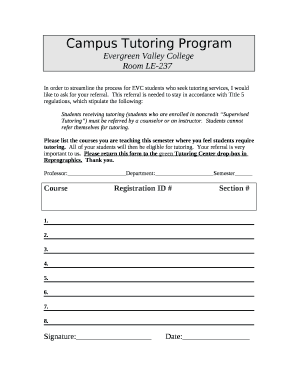 Campus Tutoring Program Doc Template | pdfFiller