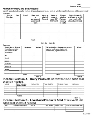 Animal Inventory and Show Record: Doc Template | pdfFiller