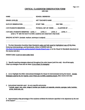 CRITICAL CLASSROOM OBSERVATION Doc Template | pdfFiller