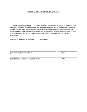 FAMILY INVOLVEMENT POLICY Doc Template | pdfFiller