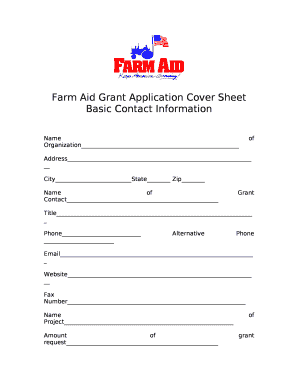 Farm Aid Grant Application Cover Sheet Doc Template | pdfFiller