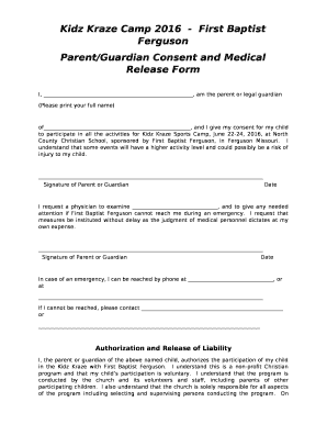 Parent/Guardian Consent and Medical Release Doc Template | pdfFiller