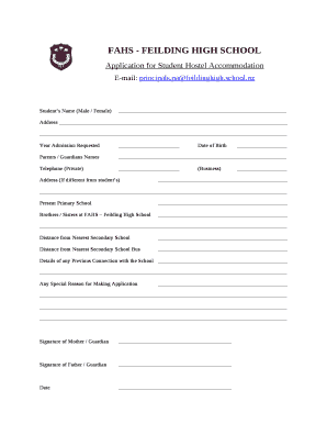 application for hostel allotment sample Doc Template | pdfFiller