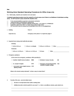 Working Alone Standard Operating Procedures for Office Areas only - fhs ...