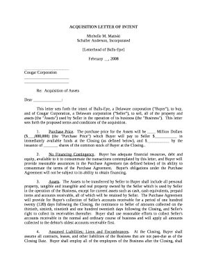 ACQUISITION LETTER OF INTENT Doc Template | pdfFiller