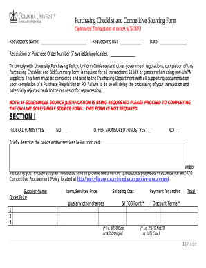 Purchasing Checklist and Competitive Sourcing - finance columbia Doc ...