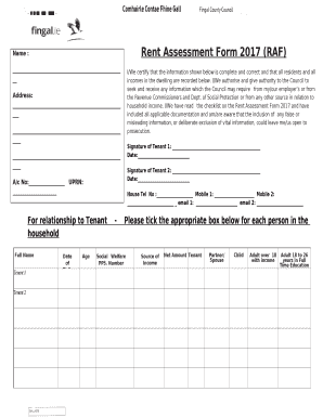 Rent Assessment 2017 (RAF) Doc Template | pdfFiller