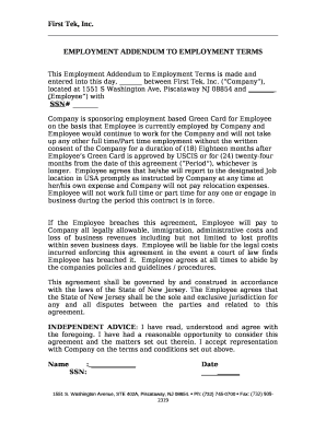 EMPLOYMENT ADDENDUM TO EMPLOYMENT TERMS Doc Template | pdfFiller