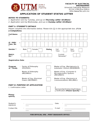 APPLICATION OF STUDENT STATUS LETTER Doc Template | pdfFiller