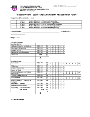 DISSERTATION I (ECD 717) SUPERVISOR ASSESSMENT Doc Template | pdfFiller