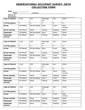 OBSERVATIONAL OCCUPANT SURVEY--DATA COLLECTION Doc Template | pdfFiller