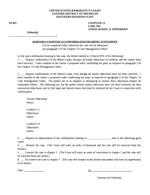 DEBTORS CHAPTER 13 CONFIRMATION HEARING STATEMENT Doc Template | pdfFiller