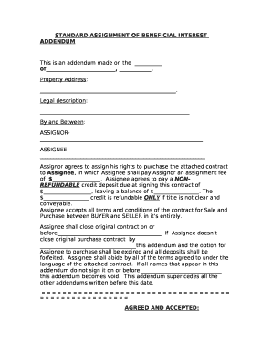 STANDARD ASSIGNMENT OF BENEFICIAL INTEREST ADDENDUM Doc Template ...