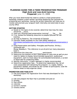 PLANNING GUIDE FOR A FOOD PRESERVATION PROGRAM Doc Template | pdfFiller