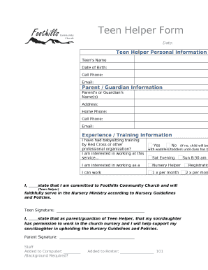 Teen Helper Doc Template | pdfFiller