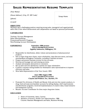 Sales Representative Resume Template Doc Template | pdfFiller