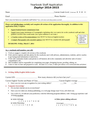 Yearbook Staff Application - Forsyth County Schools Doc Template ...