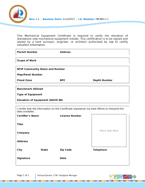This Mechanical Equipment Certificate is required to verify the ...