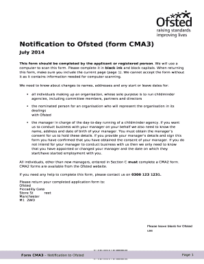 Notification to Ofsted ( CMA3) Doc Template | pdfFiller