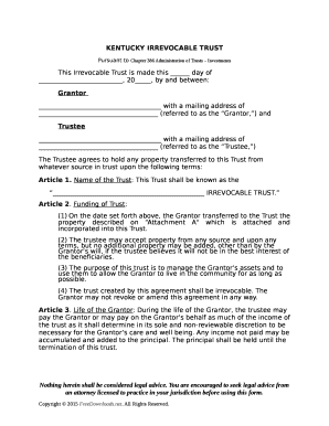 KENTUCKY IRREVOCABLE TRUST Doc Template | pdfFiller