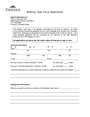 Mobility Task Force Application Doc Template | pdfFiller